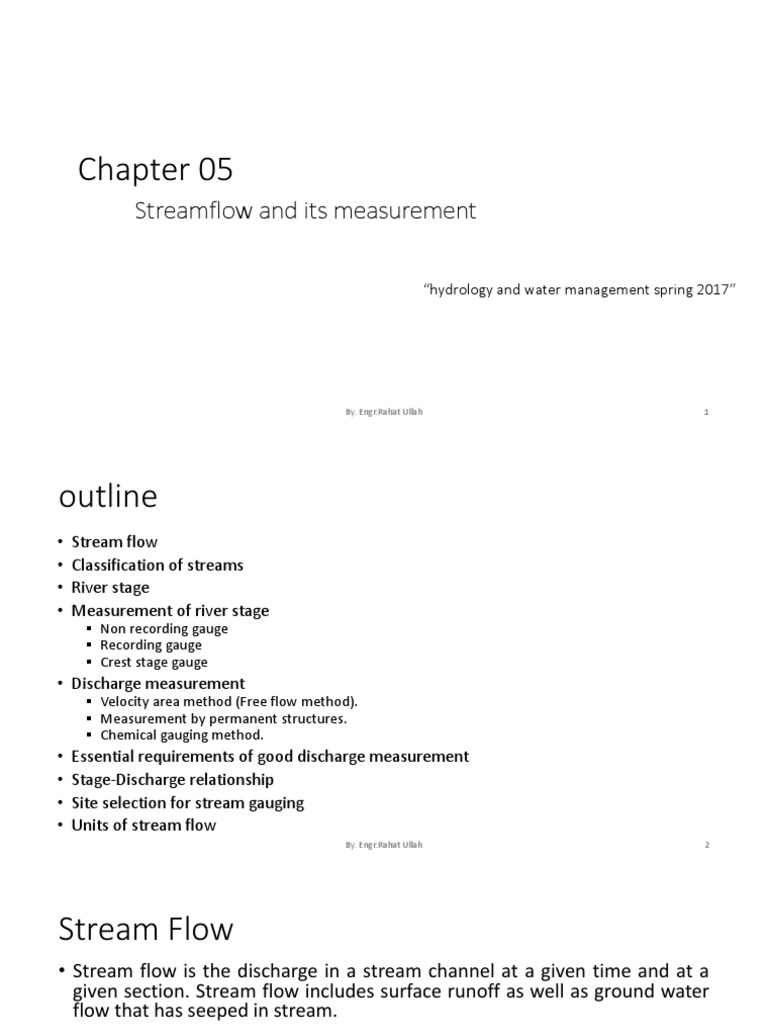 Chapter No. 05 Stream Flow and Streamflow Measurement | PDF | Stream ...