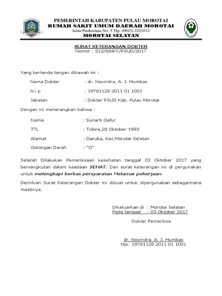 Surat Keterangan Dokter (SKD) | PDF