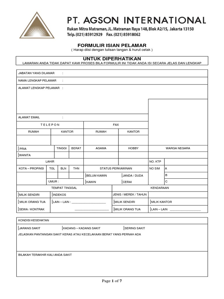 Form Isian Pelamar | PDF
