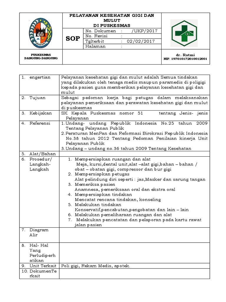 Sop Pelayanan Kesehatan Gigi Dan Mulut | PDF