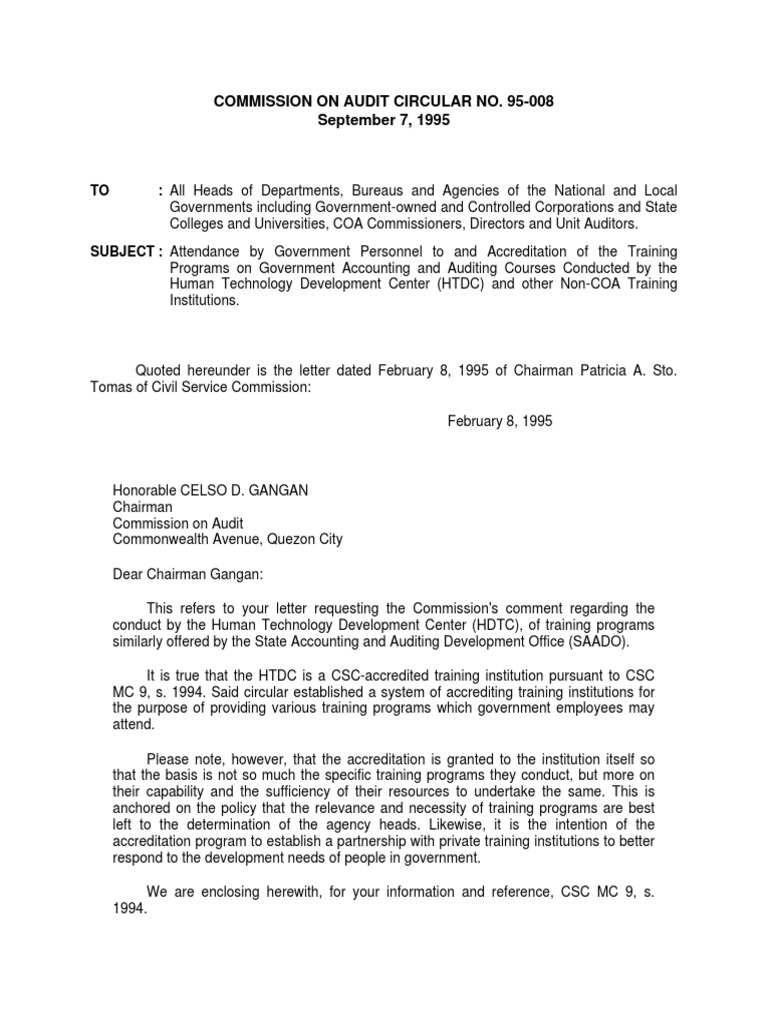 COA Circular 95-008 | Audit | Accounting