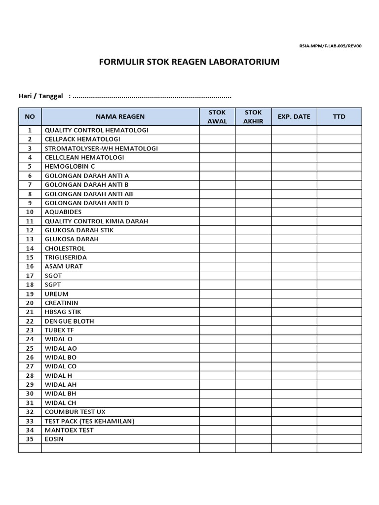 Form Stok Reagen Lab | PDF