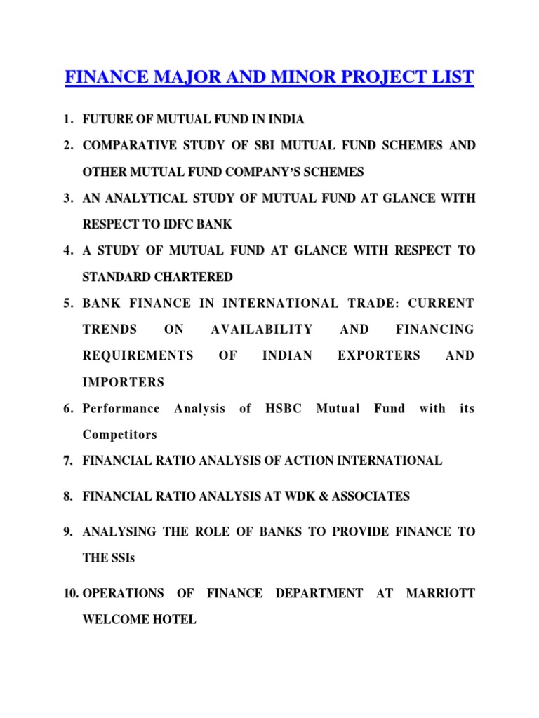 Finance Major and Minor Project List | PDF | Stocks | Stock Market