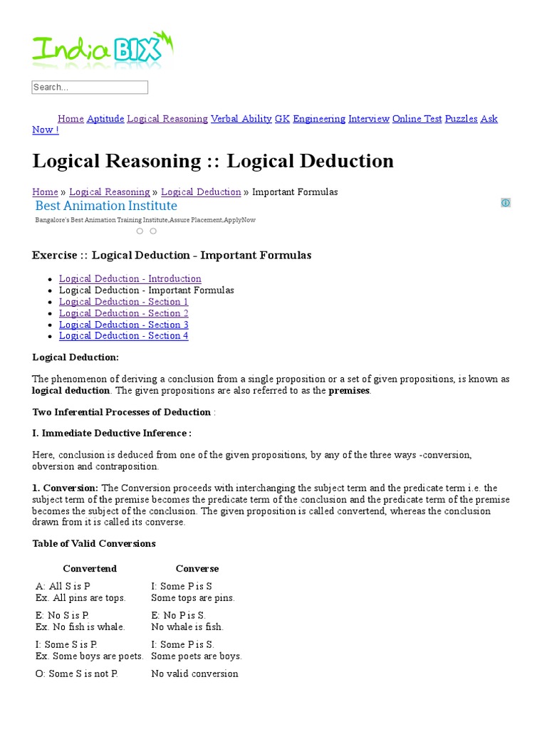 Logical Deduction Important Formulas - Logical Reasoning Questions and Answers | PDF | Deductive ...