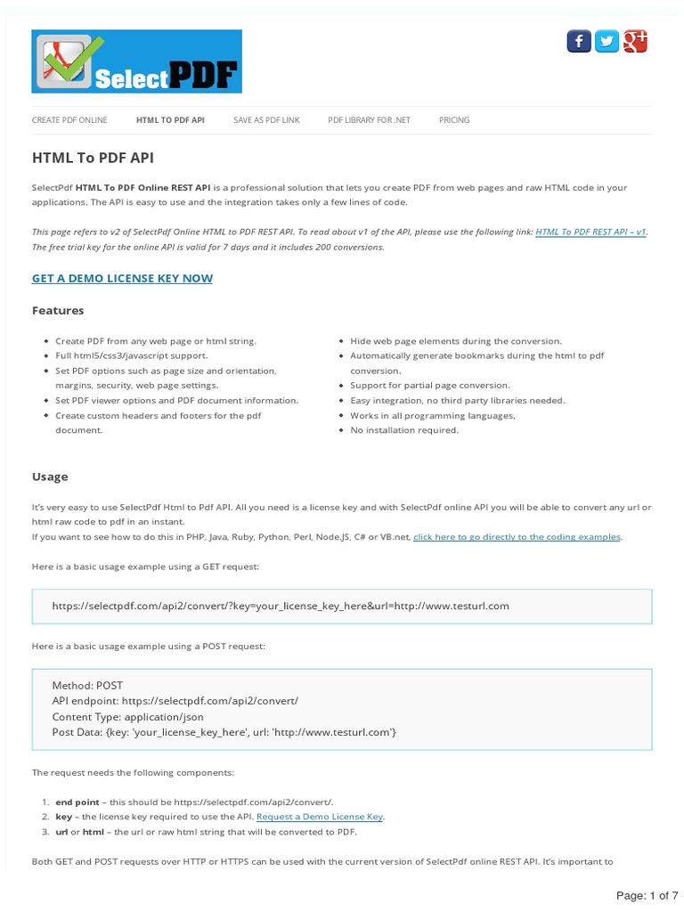 SelectPdf HTML To PDF Online API | PDF | Portable Document Format | Web Page