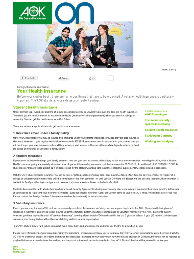 Your Health Insurance - AOK - Die Gesundheitskasse | PDF | Germany ...