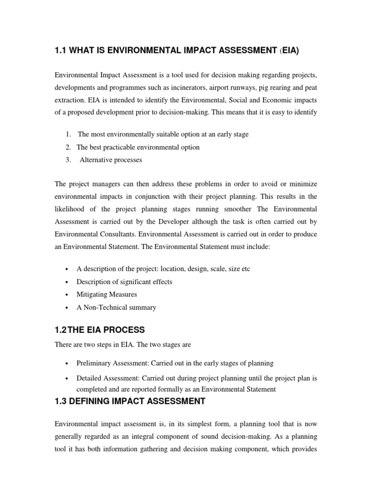 1.1 What Is Environmental Impact Assessment Eia) | PDF | Environmental ...