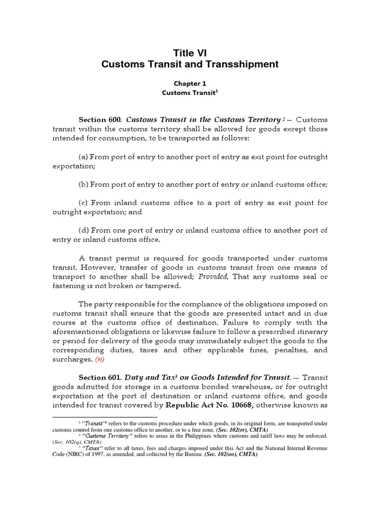 6 - T-6 Transit & Transshipment | PDF | Customs | Cargo