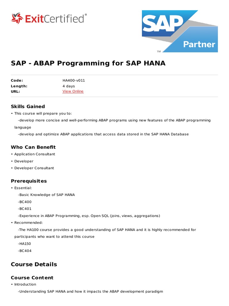 Abap Programming For Sap Hana Pdf Databases Information Retrieval 