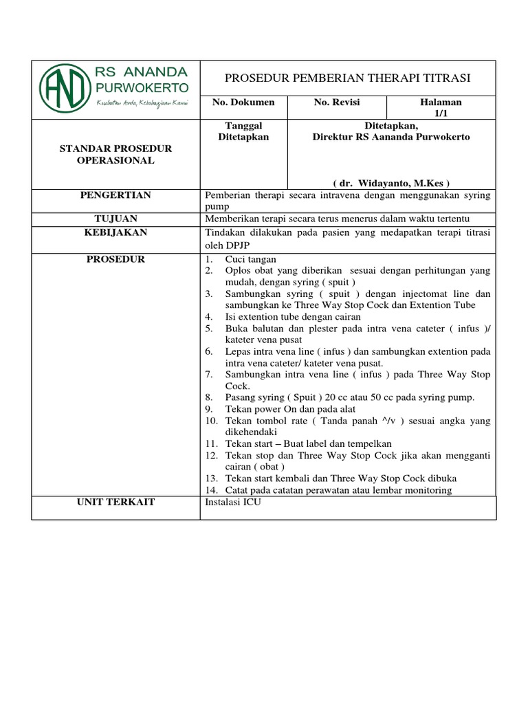 Sop Prosedur Pemberian Therapi Titrasi | PDF