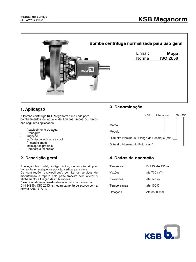 Manual de Bomba Centrífuga KSB PDF | PDF | Engenharia Mecânica | Science