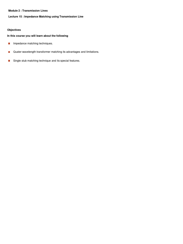 Impedance Matching Techniques Using Transmission Lines | PDF ...