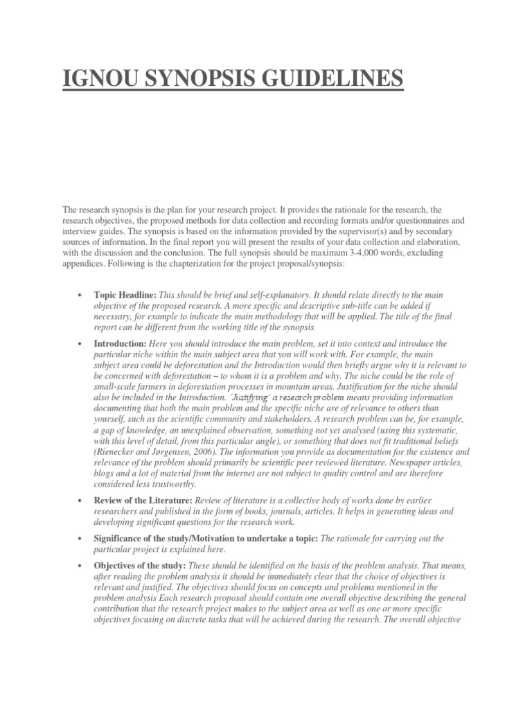Ignou Synopsis Guidelines | PDF | Hypothesis | Statistical Hypothesis ...