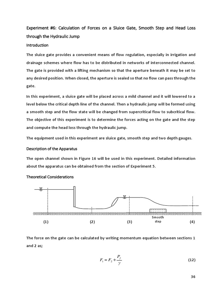 Experiment #6: Calculation of Forces On A Sluice Gate, Smooth Step and ...