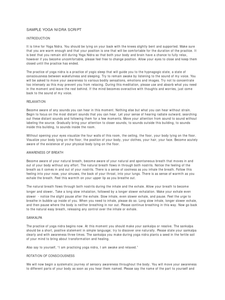 Sample Yoga Nidra Script PDF | PDF | Breathing | Human Anatomy