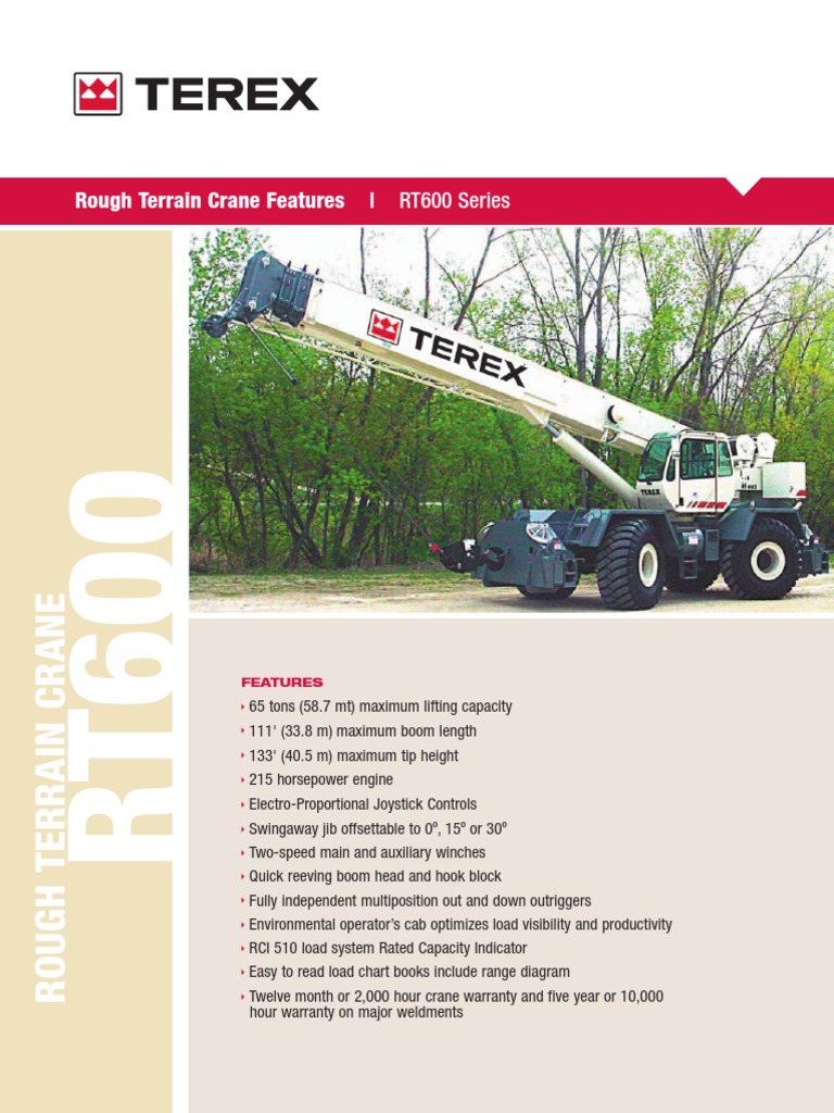Catalogo TEREX RT600 Series | PDF | Crane (Machine) | Transmission (Mechanics)