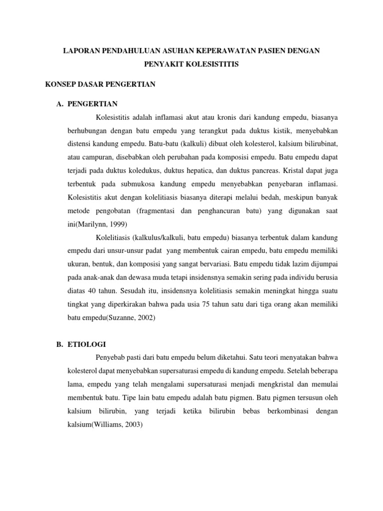 LAPORAN PENDAHULUAN Cholelithiasis | PDF