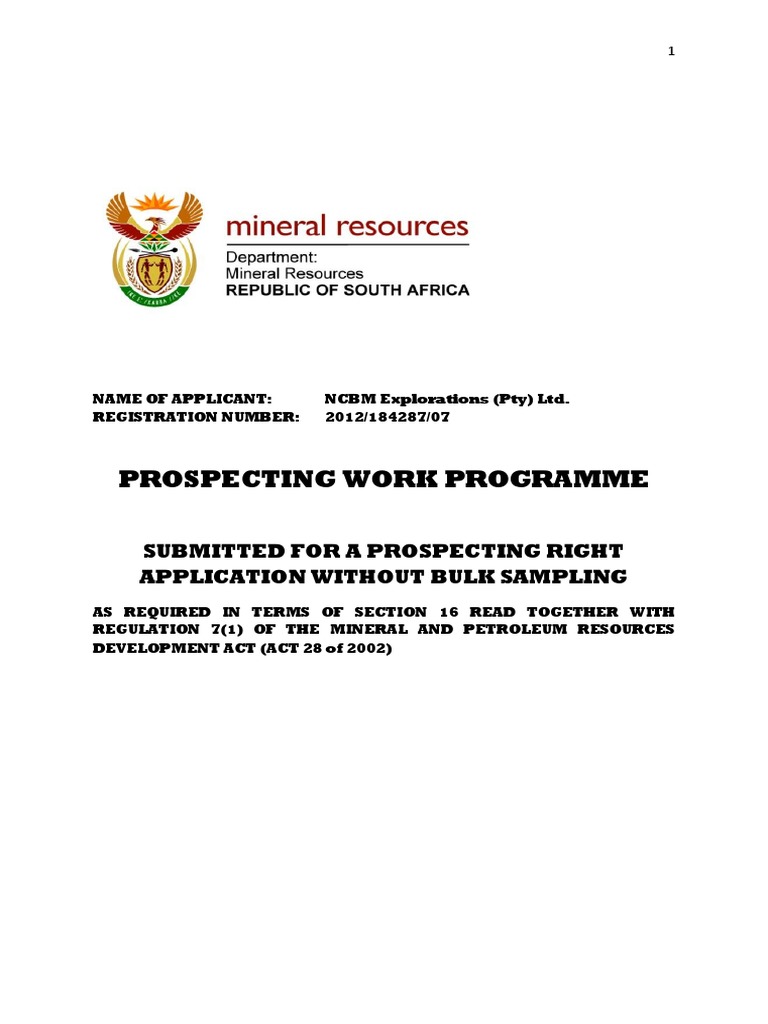 Prospecting Work Programme for NCBM Explorations | PDF | Borehole ...