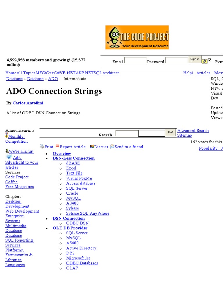 ADO Connection Strings: 4,992,958 Members and Growing! (15,377 Online) | PDF | Microsoft Access ...