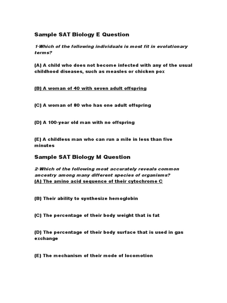 SAT Biology Practice Questions Sample | PDF