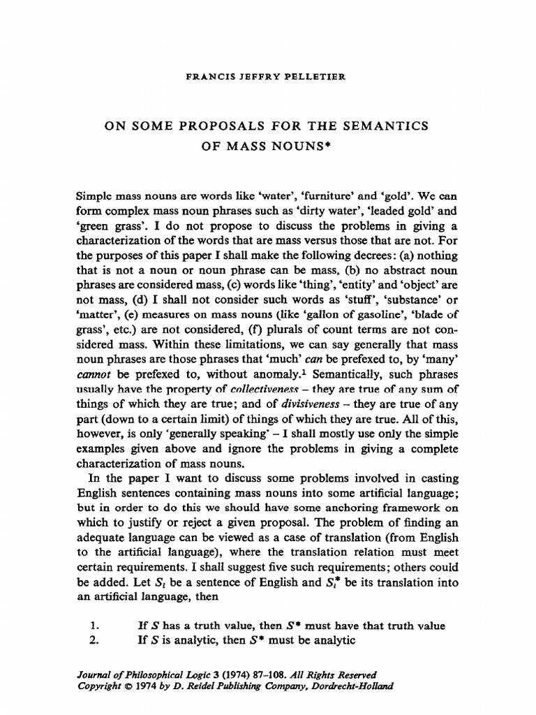 Proposals Mass Nouns 74 | PDF | Predicate (Grammar) | Noun