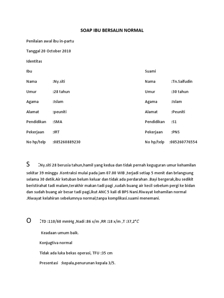 Soap Ibu Bersalin Normal | PDF