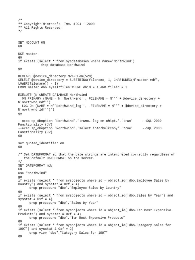 Create Northwind Database - SQL | PDF | Database Index | Data ...