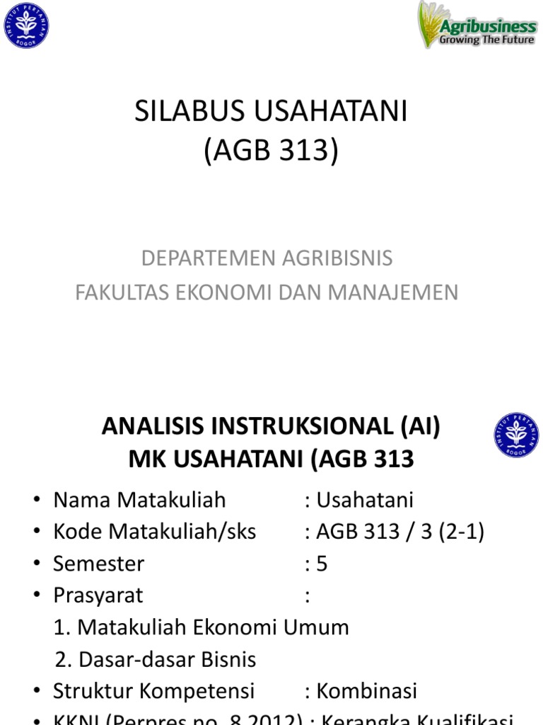 Silabus Usahatani AGB 313 IPB | PDF | Bisnis