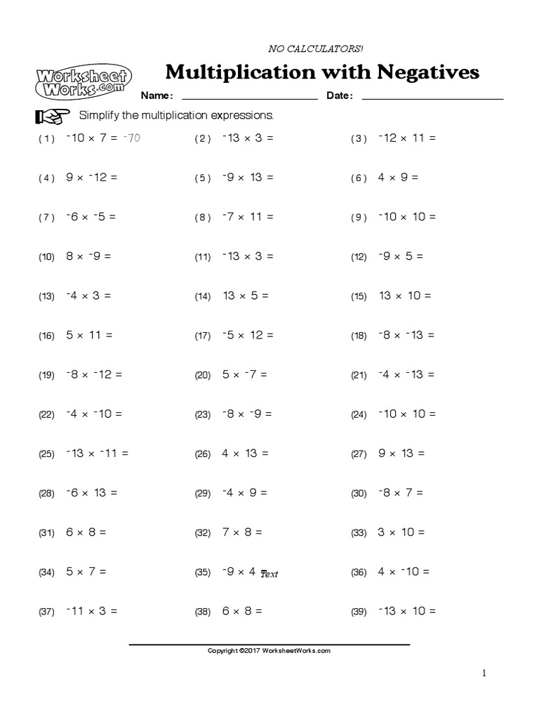 Multiplication & Division With Negatives | PDF | Multiplication | Numbers