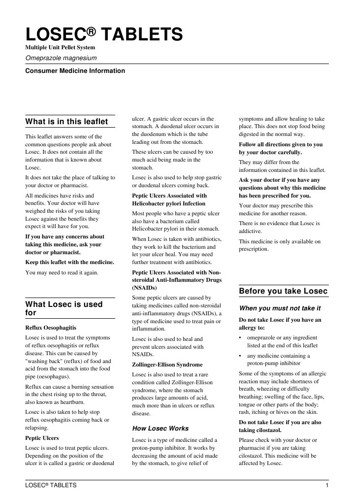 Losec Tablets: What Is in This Leaflet | PDF | Gastroesophageal Reflux ...