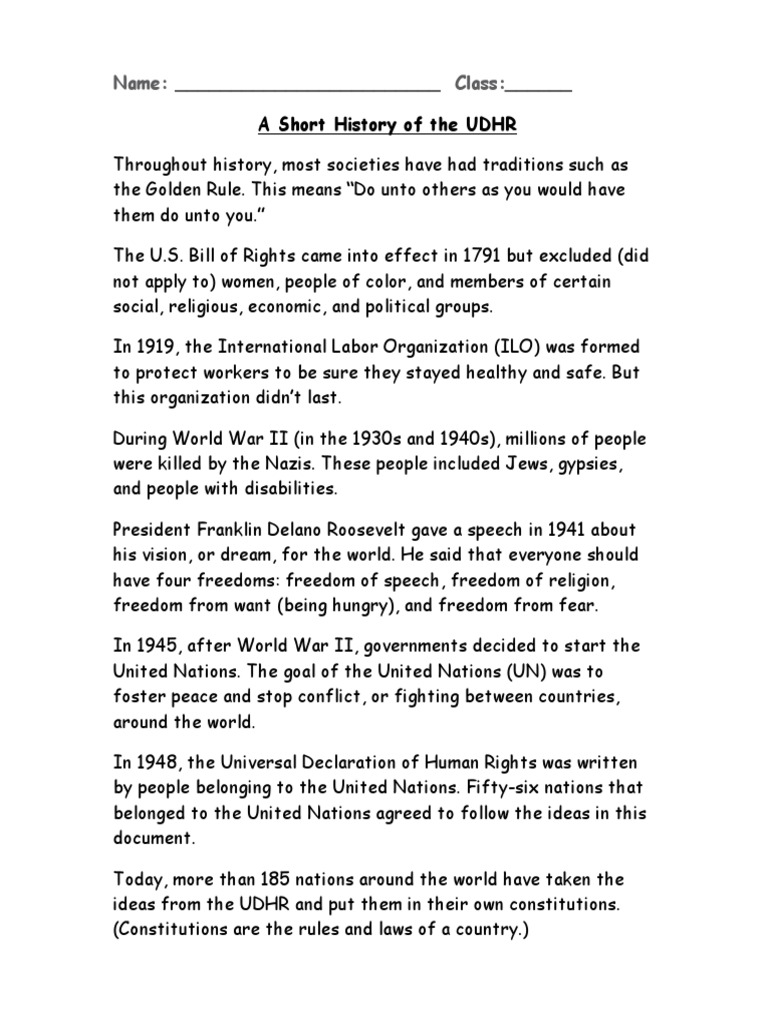 Unit 1 - Lesson 2 - A Short History of The Udhr | PDF