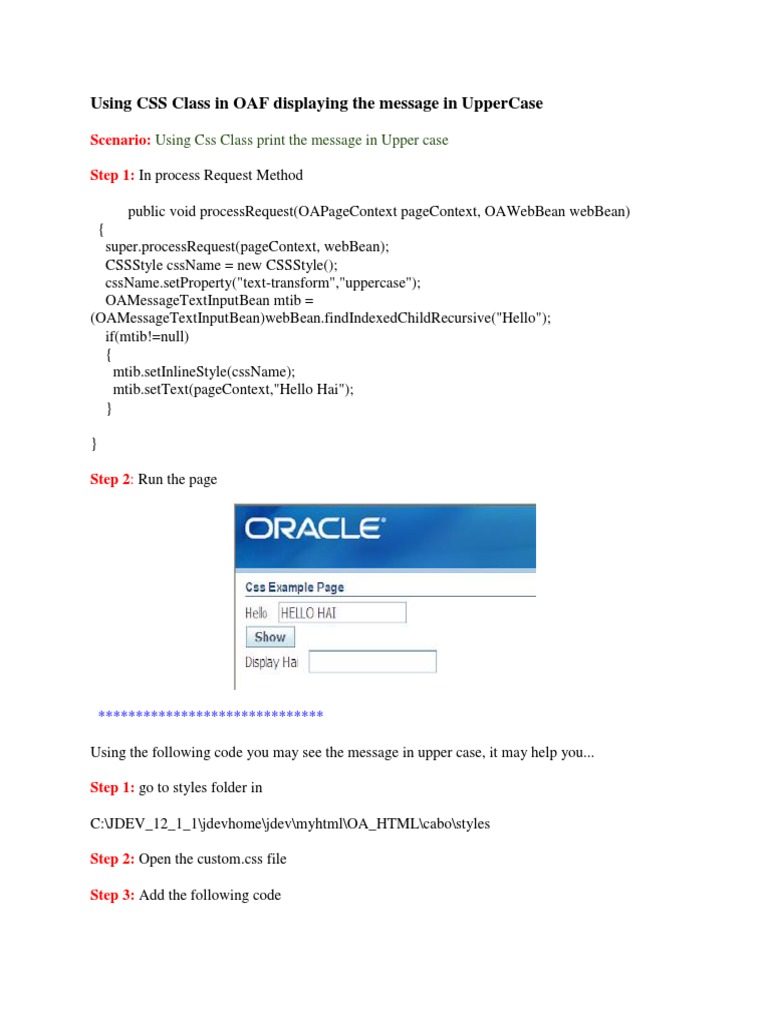 Using CSS Class in OAF Displaying The Message in UpperCase | PDF