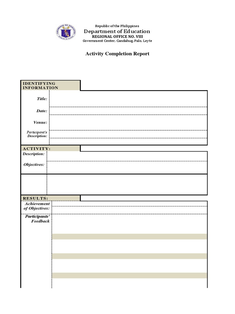 Department of Education: Activity Completion Report | PDF