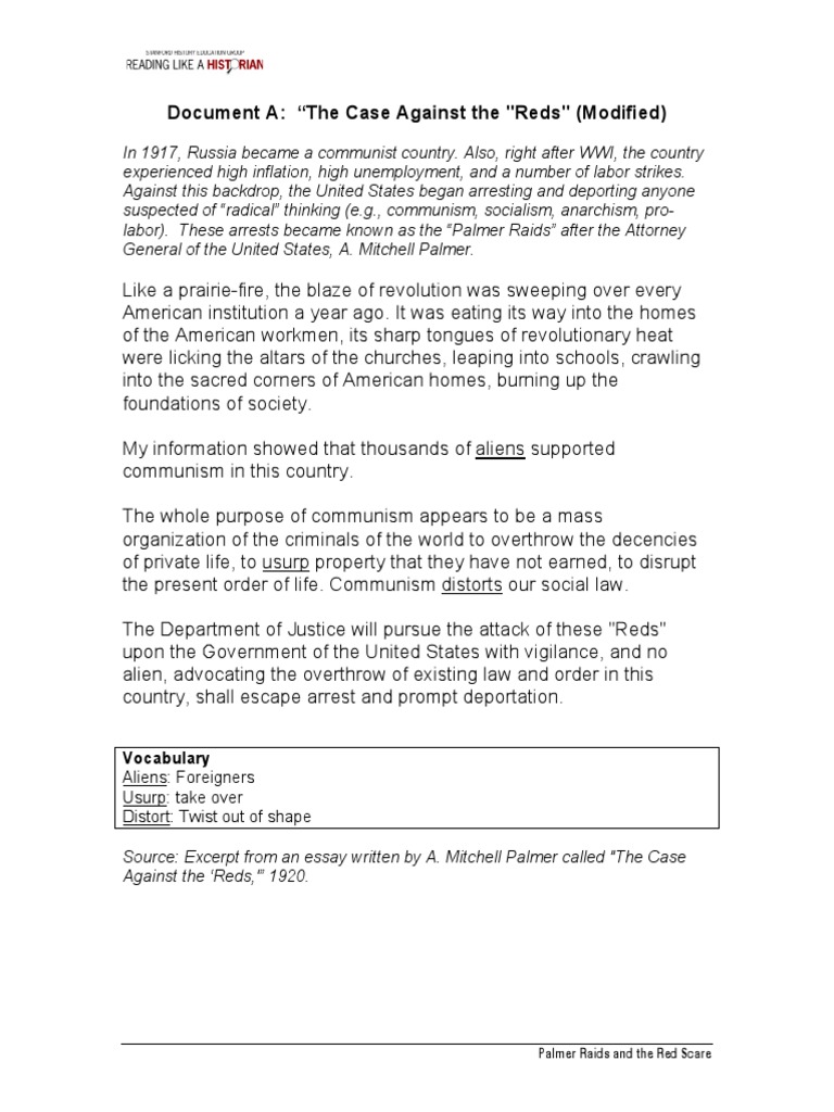 Palmer Raids Primary Sources 1 | PDF | Communism | Left Wing Politics