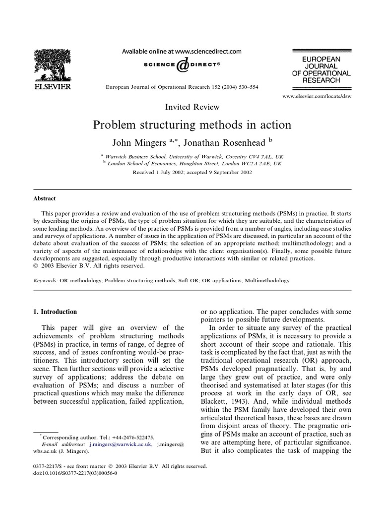 Problem Structuring Methods In Action Pdf Conceptual Model Strategic Management