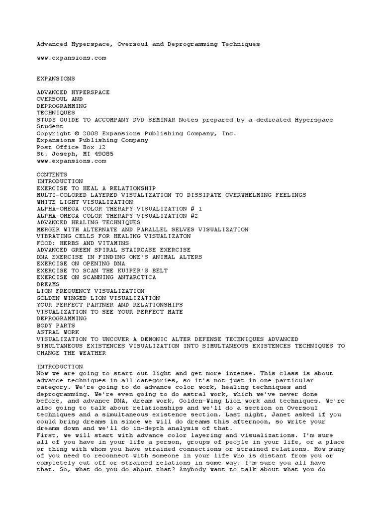 Advanced Hyperspace, Oversoul and Deprogramming Techniques by Stewart ...