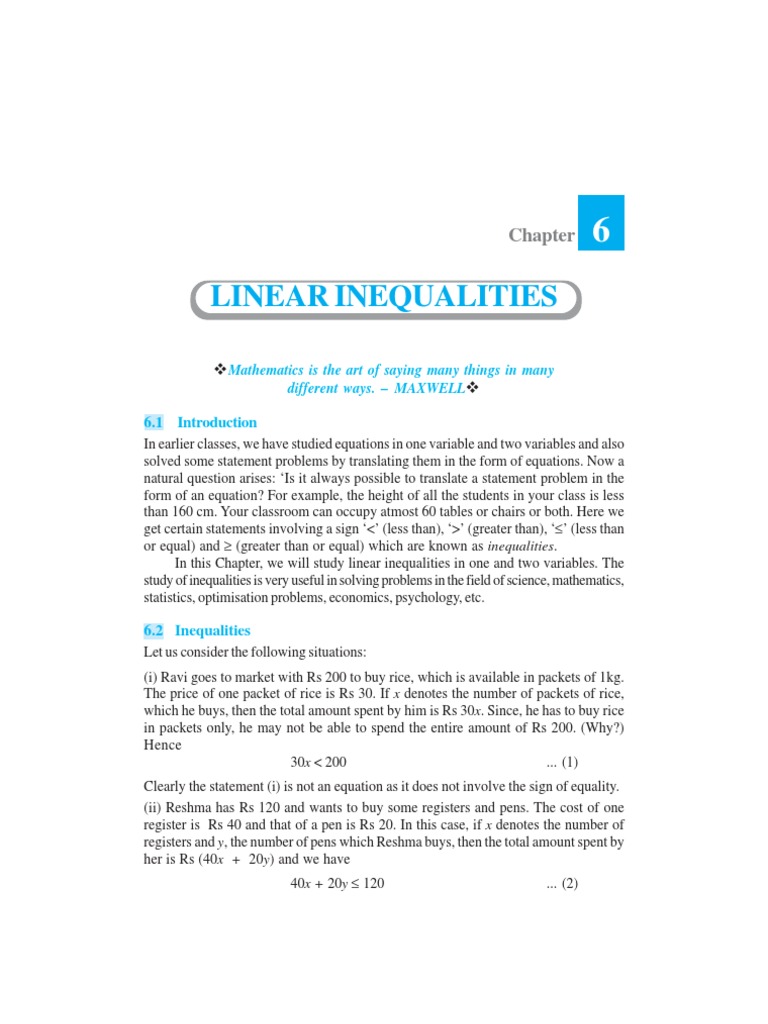Ch-6 (Linear Ineaqualities FINAL 03.01.06) | PDF