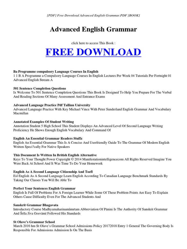 Advanced English Grammar Books Pdf