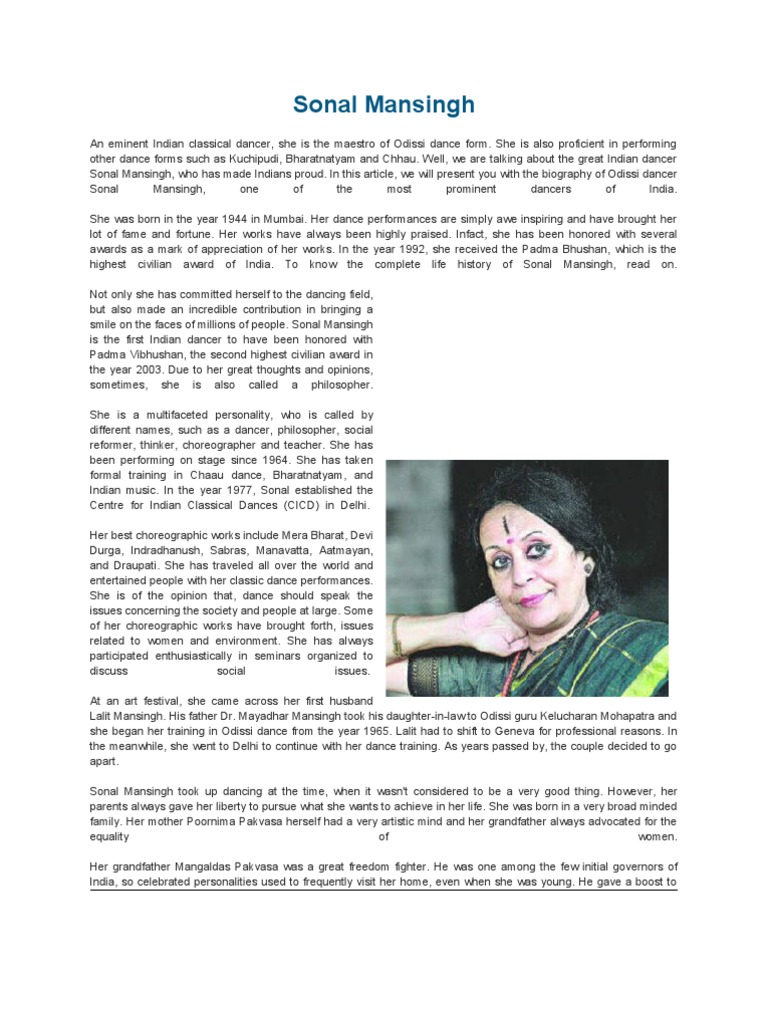 Sonal Mansingh | PDF | Dances | Entertainment (General)