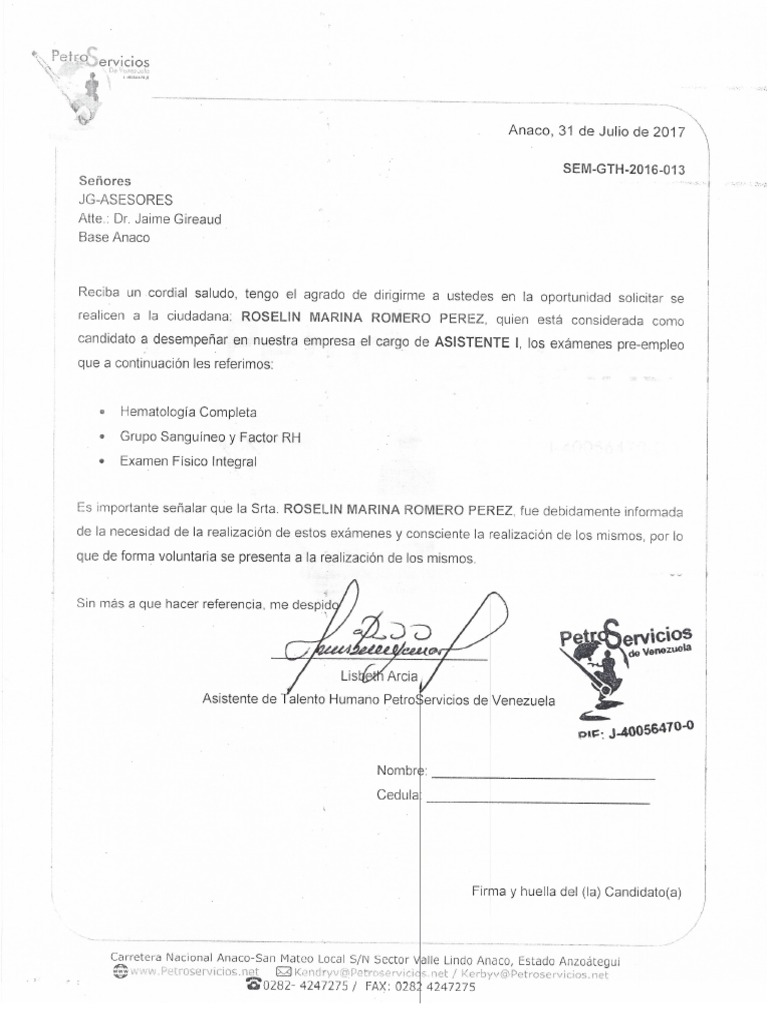 Solicitud de Examenes Pre-Empleo | PDF