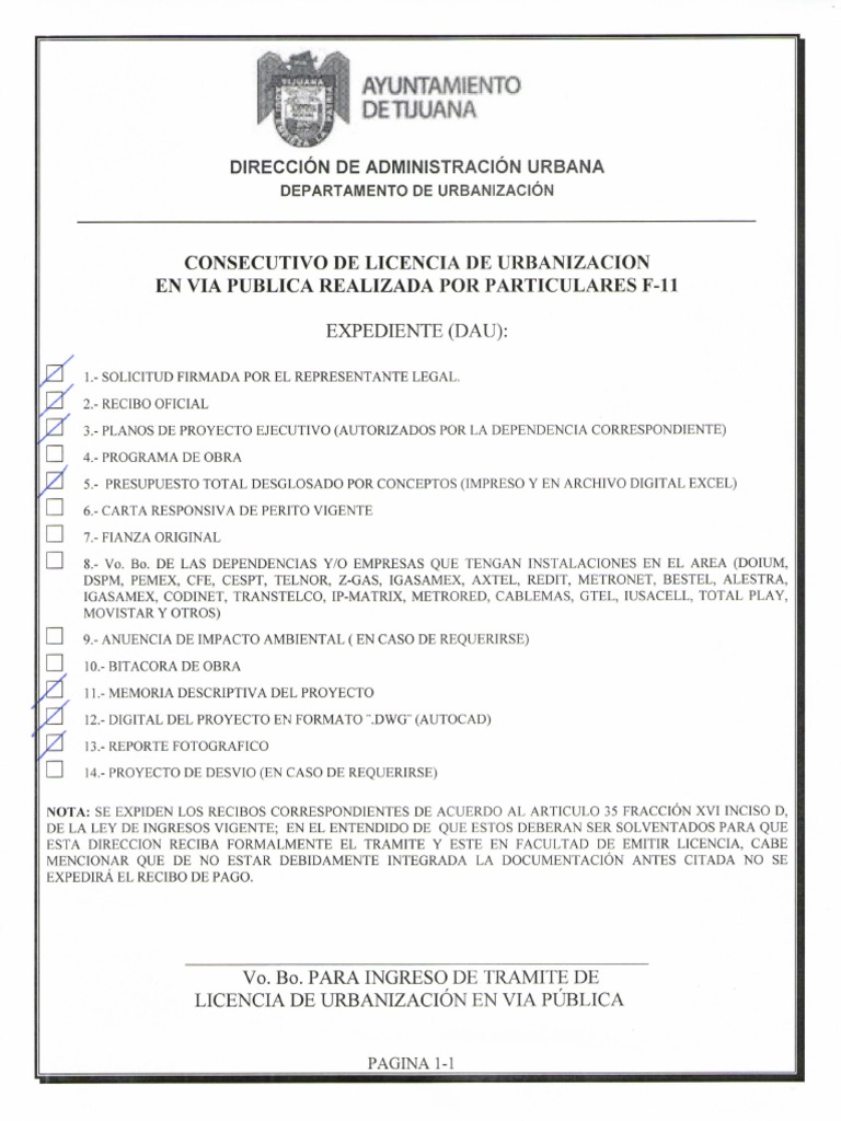Check List para Obras de Urbanización TJ 10 Abr 2014 | PDF Check List para Obras de Urbanización TJ 10 Abr 2014 | PDF