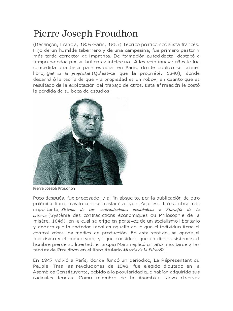 Biografía de Pierre Joseph Proudhon | PDF | Anarquismo | Socialismo