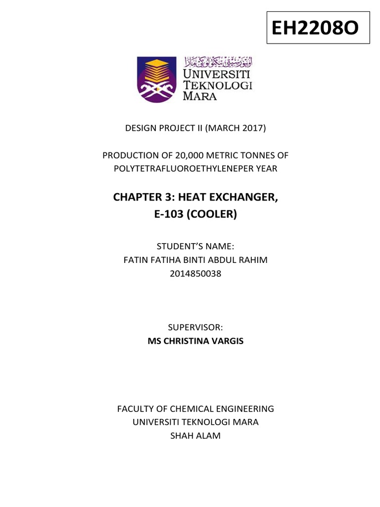 Chapter 3 - Equipment Design Part 1 (E-101) | PDF | Heat Exchanger ...