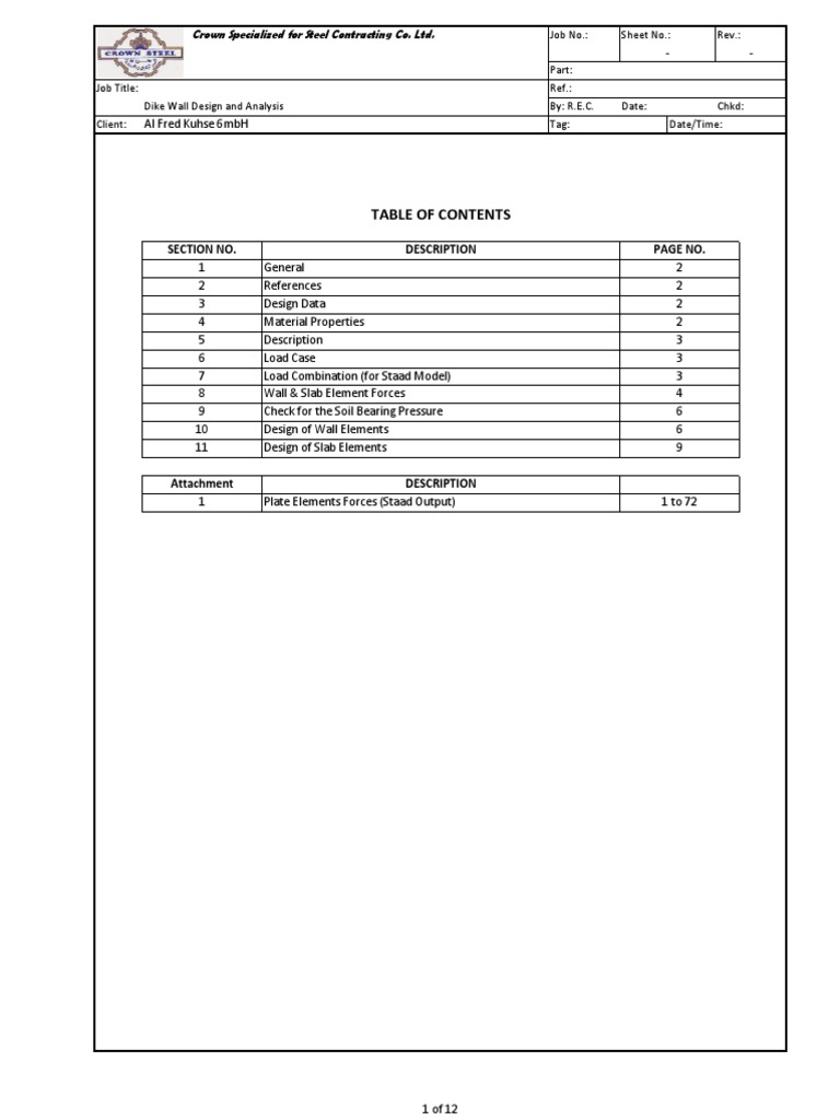 Dike Wall and Slab Design Calculation - Revised | PDF | Strength Of ...