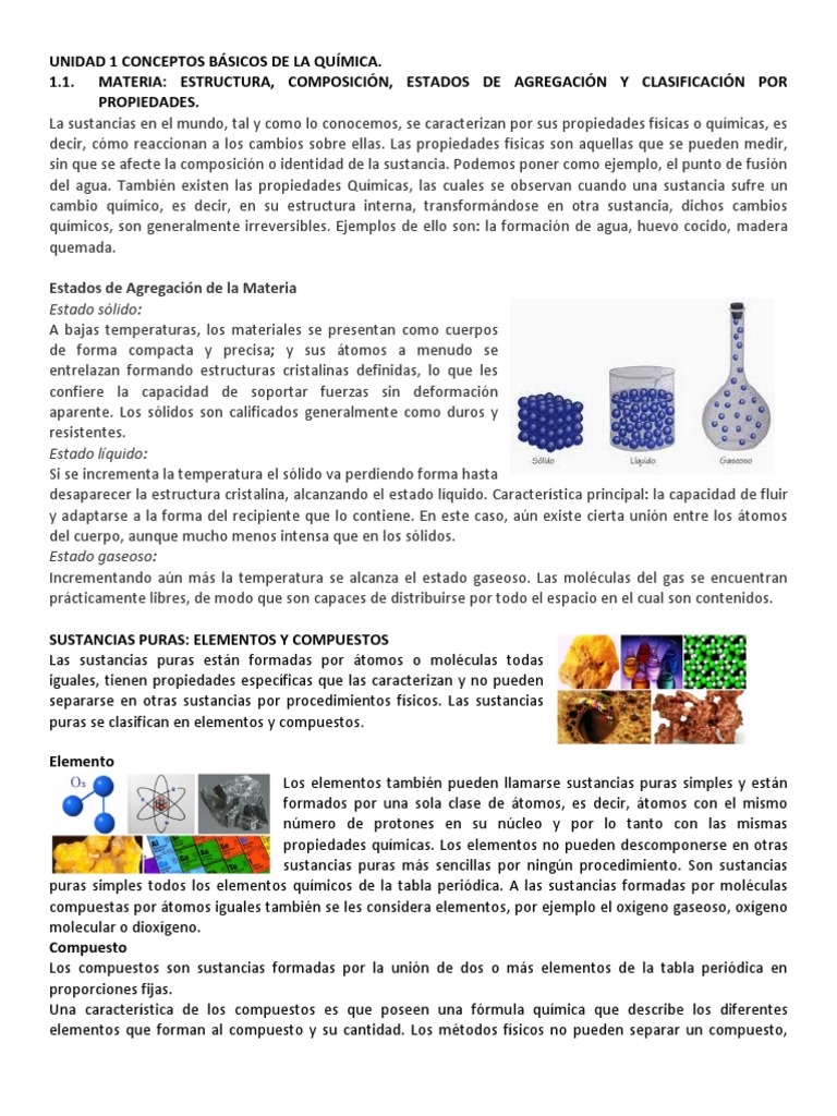 Unidad 1 Conceptos Básicos de La Química | PDF | Mezcla | Química
