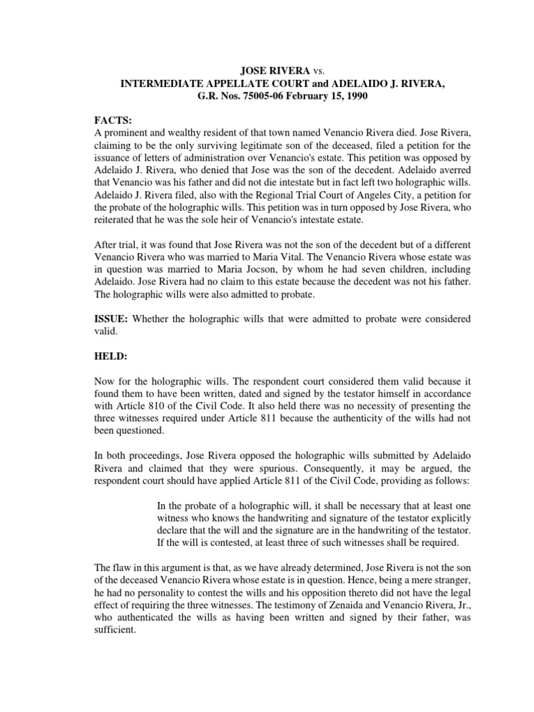 Rivera V Iac | PDF | Will And Testament | Probate