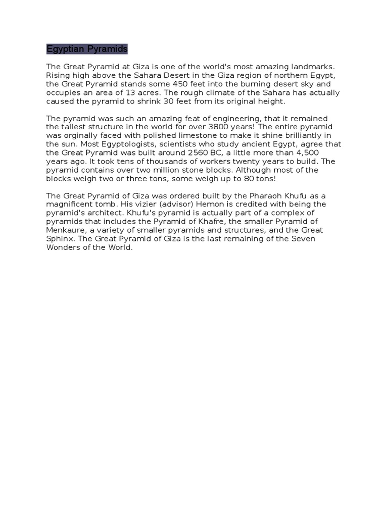 Egyptian Pyramids Reading Texts | PDF | Egyptian Pyramids