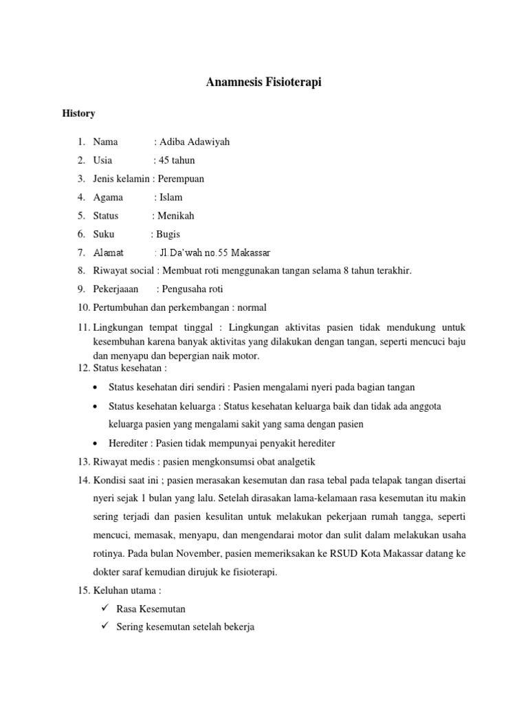 Anamnesis Fisioterapi Cts | PDF | Sains & Matematika