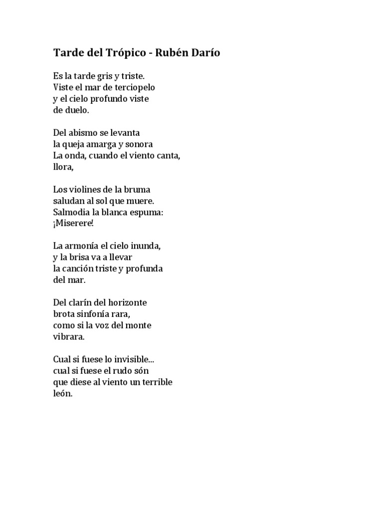 Tarde Del Trópico Ruben Dario | PDF
