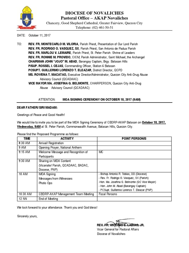 AKAP MOA Signing Ceremony Oct 18, 2017 | PDF | Parish | Church Organization